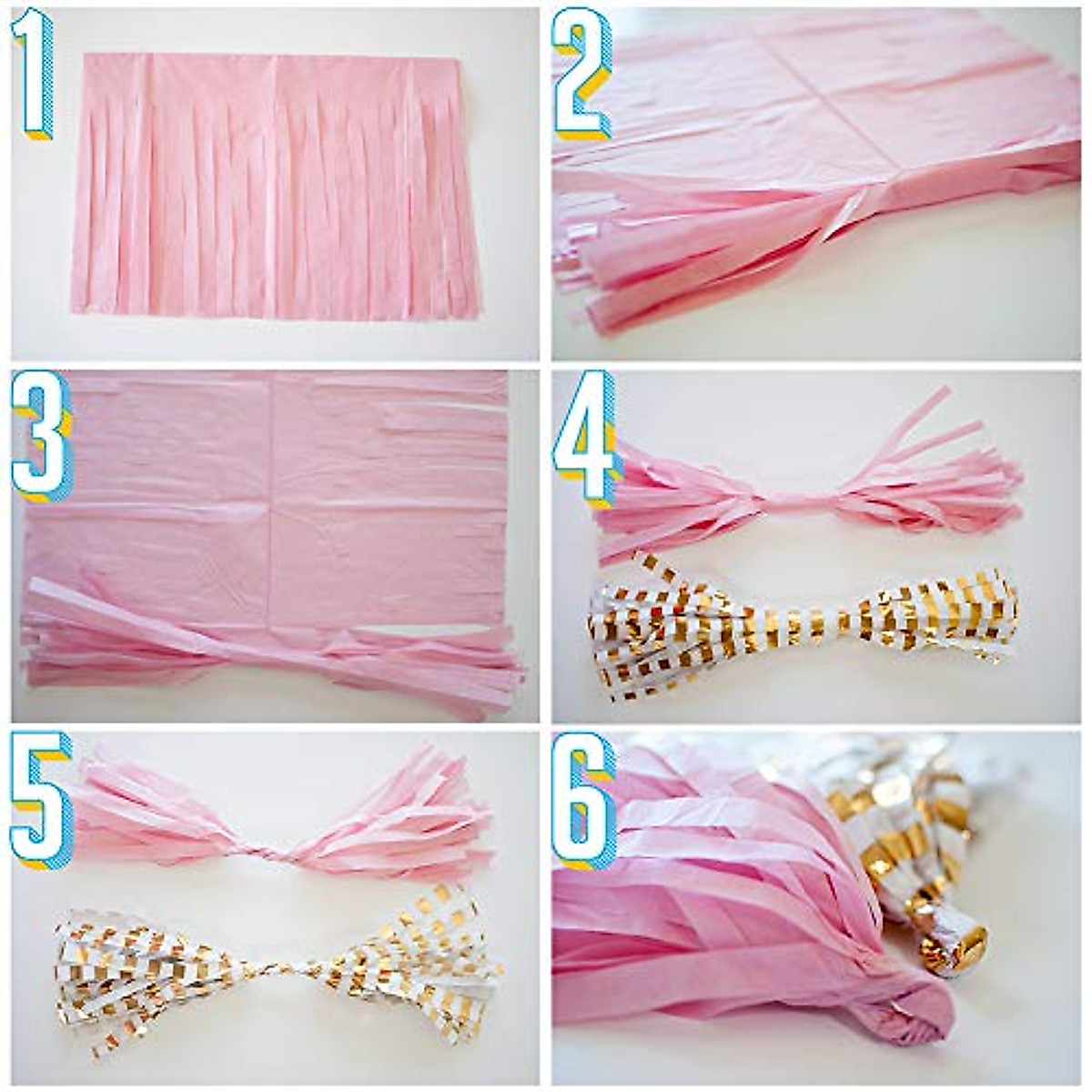 HappyField Teal White Gold Tissue Paper Tassel Garland for Birthday Party, Hen Party, Bridal Shower, Baby Shower, Wedding, Bachelorette, Table Decor Event & Party Decorations, DIY Kits