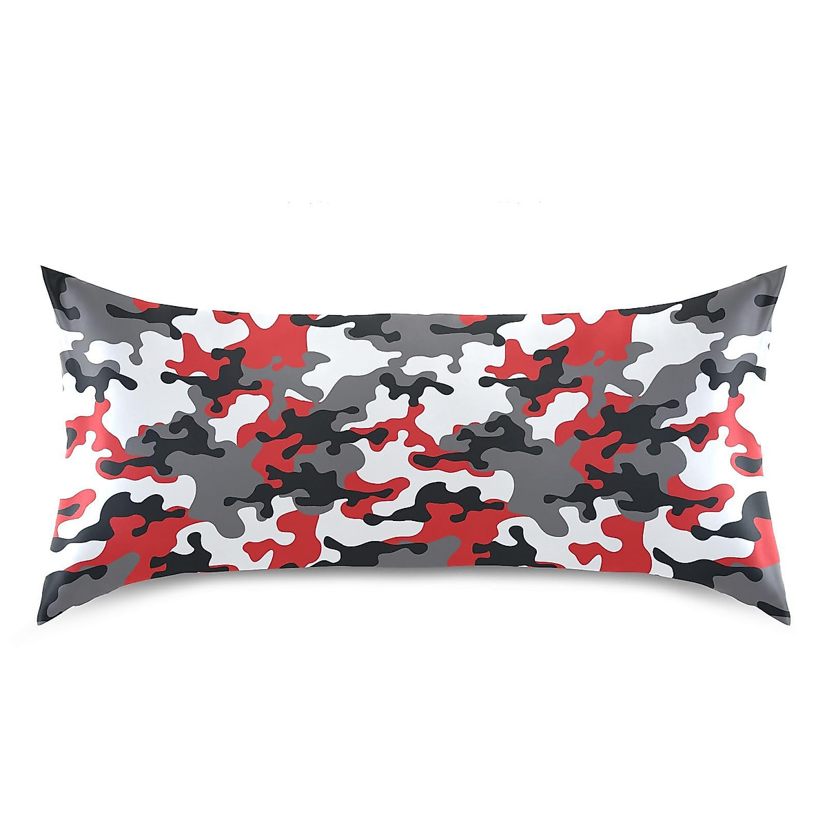 Red Grey Camouflage Pillow Covers Silk Pillowcase for Hair and Skin Soft Smooth Breathable Cooling Satin Pillowcase Standard Size Pillow Case for Bedroom Bed Sleeping (20x26 Inch)
