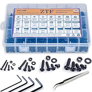 ZTF 840PCS Hex Button Head Cap Bolts Screws Nuts Washers Assortment Kit, M2 M3 M4 M5 Bolts Screws with Storage Box, 10.9 Grade Alloy Steel Machine Thread, ISO 7380 Allen Socket Drive