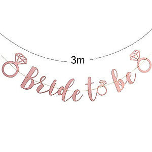 Rose Gold Bachelorette Banner, Rose Gold Glitter Bride to Be Banner with Diamond Ring Detail for Wedding Shower