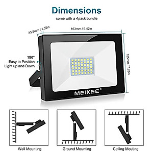 MEIKEE 35W LED Flood Lights Outdoor, 3500lm LED Work Light with Plug, 5000K Natural White Security Light, IP66 Waterproof Portable Outdoor Flood Lighting for Garage Garden Stadium Playground (4Pack)