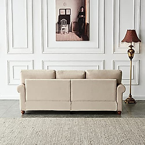 DNChuan 3 Seater Sofa Couch,Fabric with Nails Style and Wood Legs/Easy Assembly,Beige