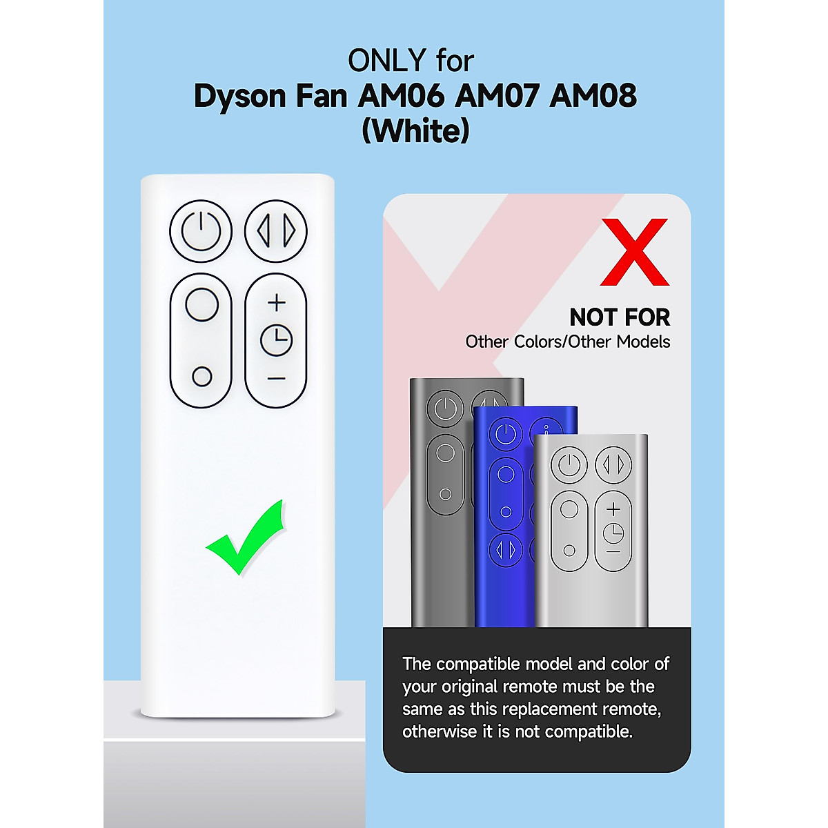 New Replacement Remote Only for Dyson Fan AM06 AM07 AM08, Part NO.965824-01 965824-02 - White