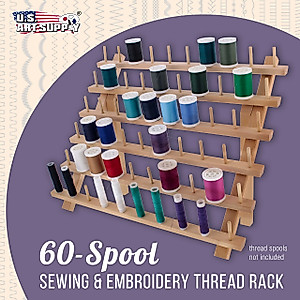 US Art Supply Premium Beechwood 60-Spool Sewing & Embroidery Thread Rack