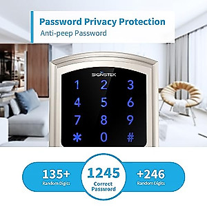 Signstek Keyless Entry Door Lock,Digital Smart Door Lock for Front Door,Keypad Door Lock with Handle and Security Key,Touchscreen,Easy Installation,Satin Nickel