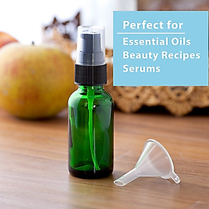 1 oz / 30 ml Green Glass Boston Round Bottle with Black Treatment Pump (12 Pack) + Clear Travel Bag and Funnel