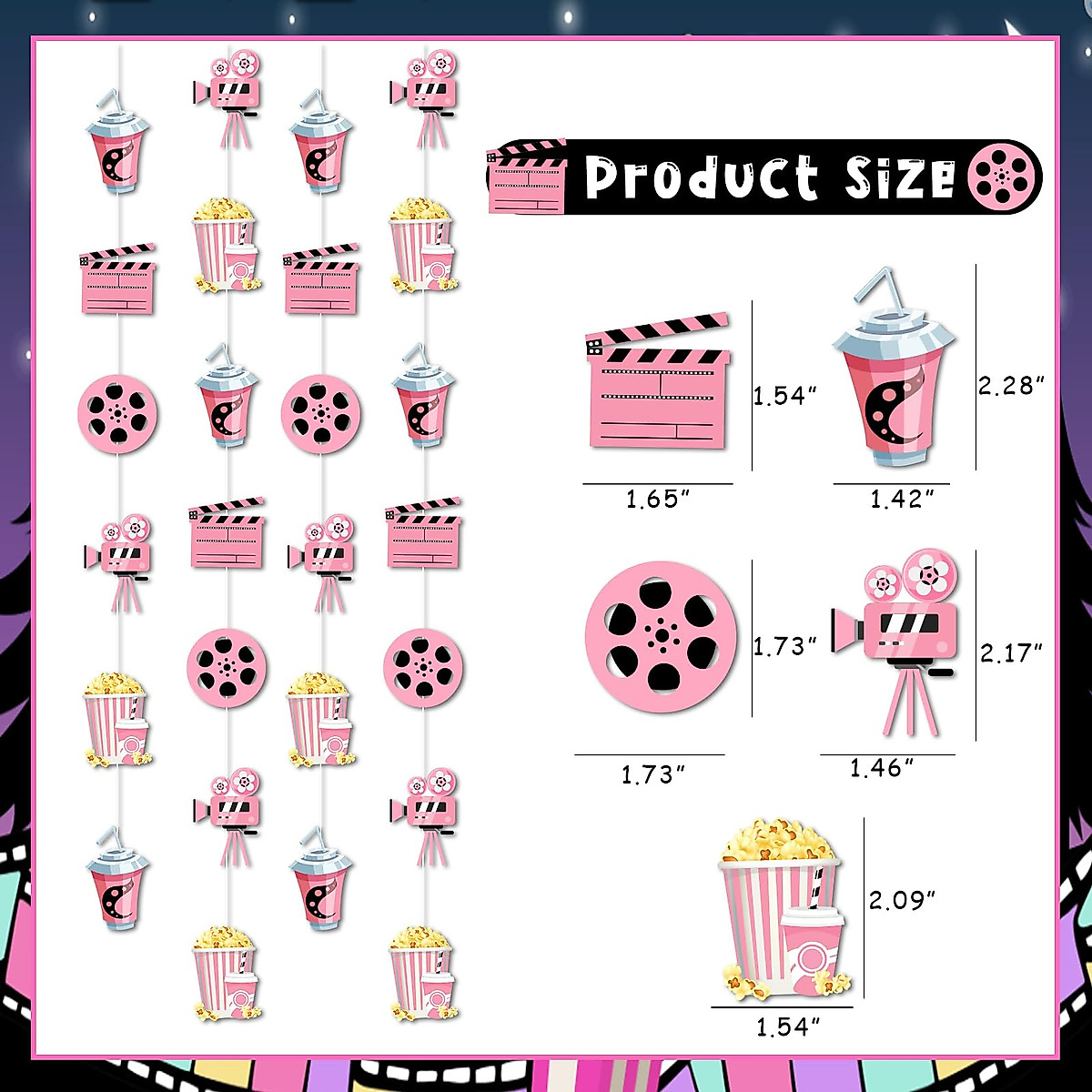 Pink Movie Night Decorations Movie Night Streamers Movie Theme Hanging Decorations Pink Girl Movie Night Birthday Party Supplies Popcorn Camera Movie Theater Decorations for Birthday Bridal Shower