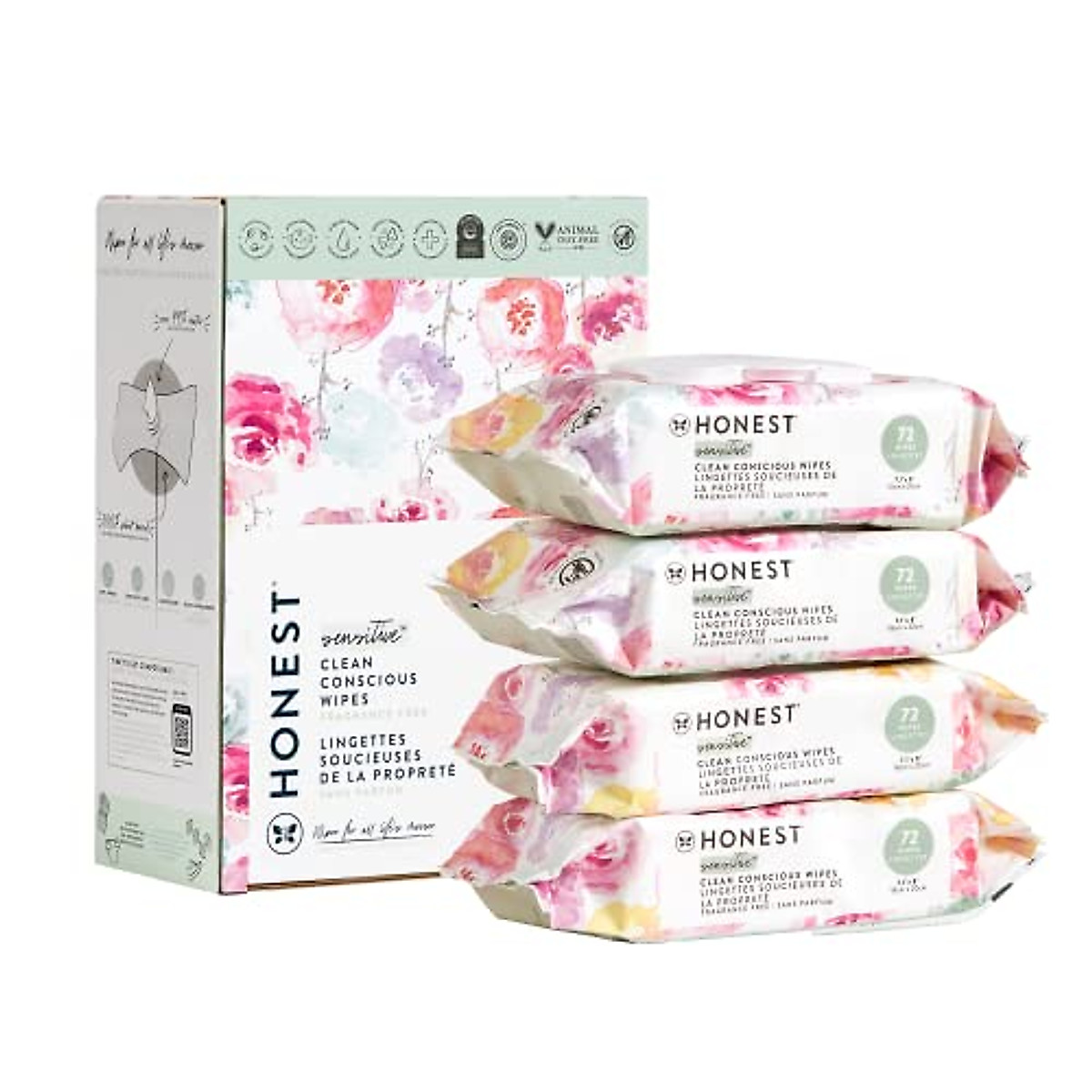 The Honest Company Clean Conscious Wipes | 100% Plant-Based, 99% Water, Baby Wipes | Hypoallergenic, Dermatologist Tested | Rose Blossom, 288 Count