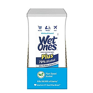 Wet Ones 70% Alcohol Hand Sanitizing Wipes, Kills 99.99% of Germs, 20 Count (Pack of 10)