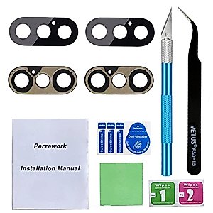 Perzework 2 Pcs Original Back Rear Camera Lens Glass Replacement for iPhone Xs Max and iPhone Xs with pre-Installed Adhesive and Reparing Toolkit