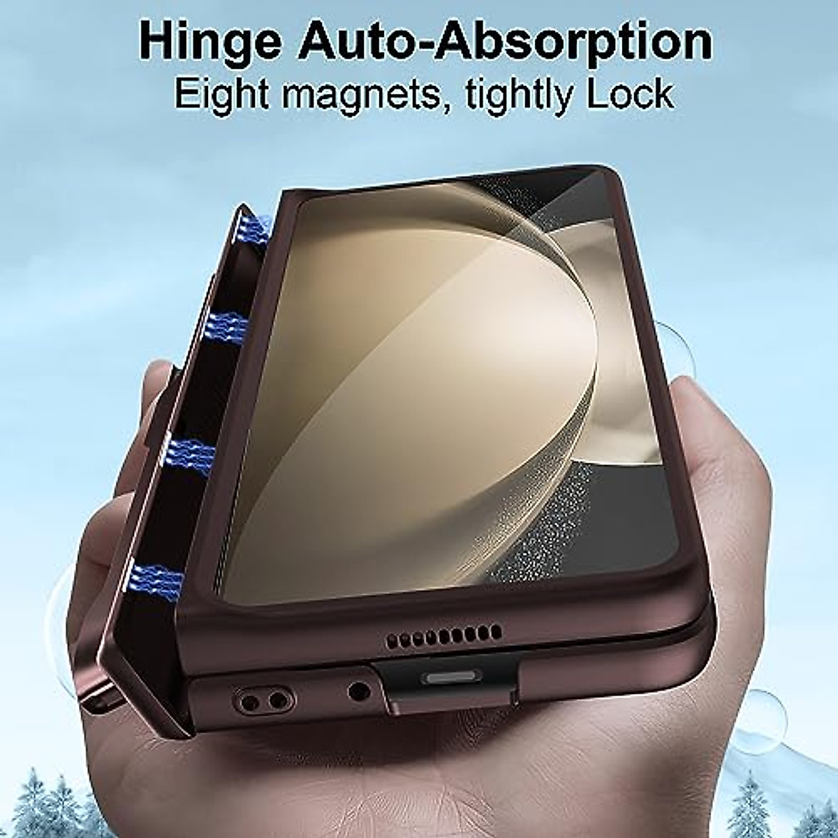 GOHHME for Samsung Galaxy Z Fold 5 Case with Magnetic Hinge Protection S Pen Holder Built-in Screen Protector Adjustable Stand, Camera Protection & Luxury Shockproof Thin Hard PC Cover (Burgundy)