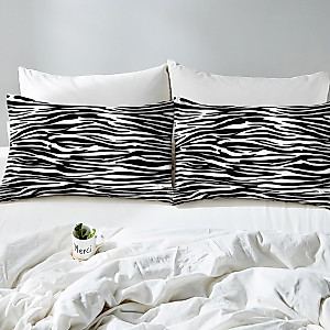 Erosebridal Zebra Print Duvet Cover King Black and White Bedding Sets, Wild Animal Theme Bed Set Safari Wildlife Fur Comforter Cover, Abstract Stripe Bedding Microfiber Super Cozy 3pcs