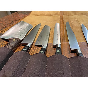 Knife Bag Knife Roll - Case for Knives - SharpStyle: Genuine Leather Chef Knife Roll - Beautifully Holds 10 Knives + Utility Pockets - Includes Leather Carry Handle and Strap - Large.