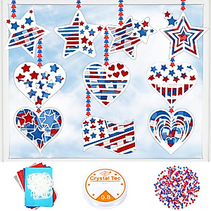 Junkin 20 Pcs Suncatcher Kit Independence Day Craft Kit 4th of July Suncatcher Kit Tissue Paper Patriotic Star Suncatcher Craft Window Art Kit with 18 Tissue Paper for DIY Patriotic Star Party Favor