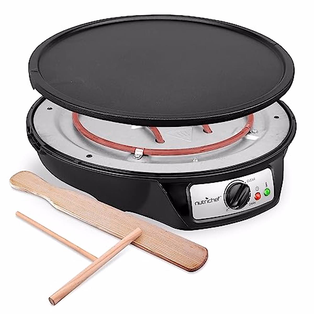 Electric Crepe Maker & Griddle -Easy to Clean Detachable Nonstick Cooktop - Cooks Crepes Bacon, Tortillas & Omelets - 12inch Cook Area with Adjustable Temperature - Includes Spatula & Batter Spreader