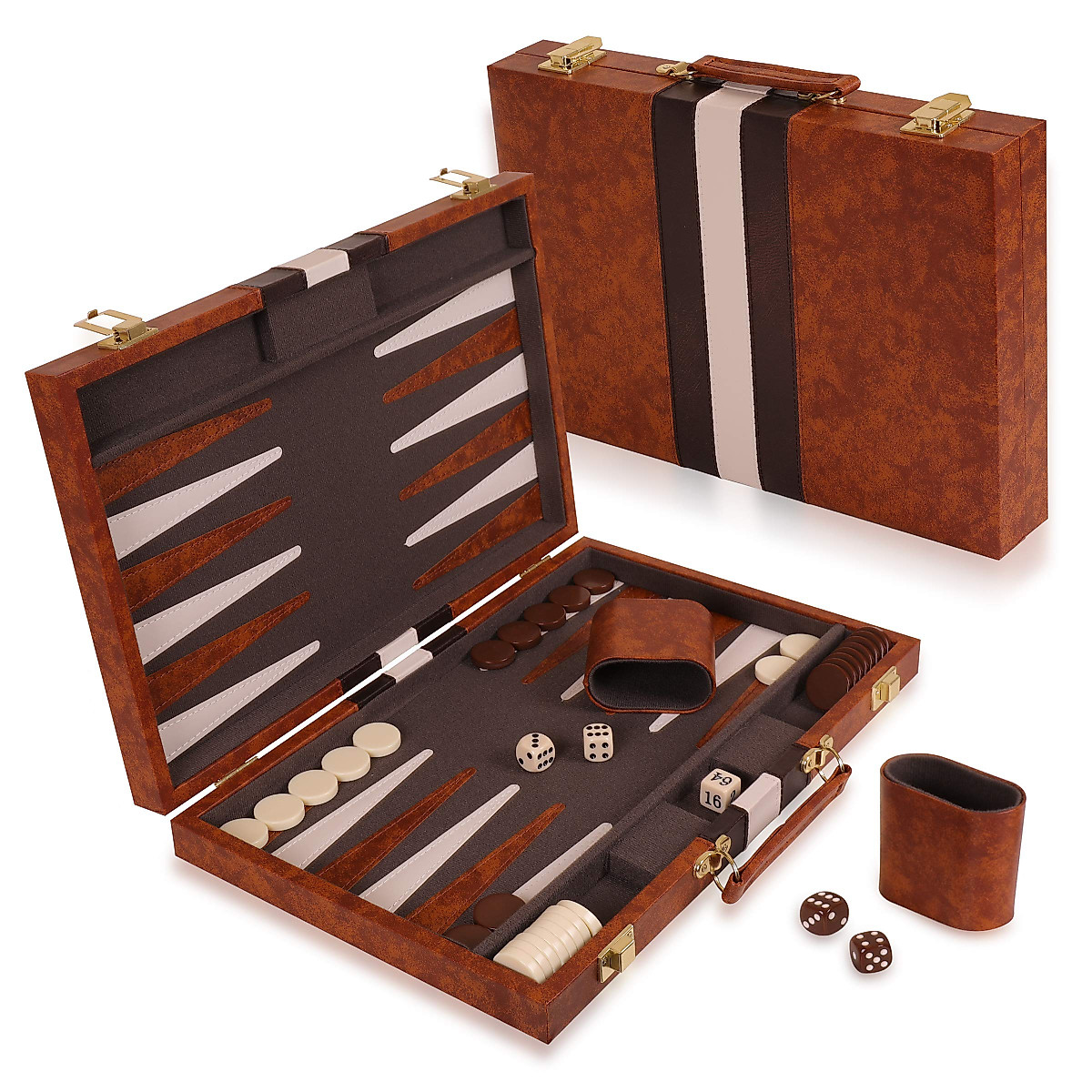 Kangaroo's “15 Inch Faux Leather Vinyl Backgammon Set I Premium Backgammon Board Game with Leather Case I Best Travel Game Sets for Adults I Luxury Foldable Classic Board Game