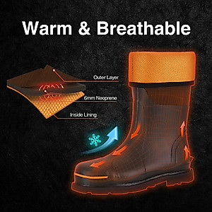 TIDEWE Rubber Work Boot for Men with Steel Toe & Shank, Waterproof Anti Slip Hunting Boot, 6mm Neoprene Hunting Boot, Sturdy Brown Rubber Boot for Manufacturing, Construction, Farming, Size 11