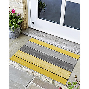 Farmhouse Front Door Mat, Non - Slip Absorbent Door Entry Mats, Wood Grain Doormats Indoor/Outdoor Entrance Small Rugs, Country Yellow Gray Rustic Doormat - Easy to Clean Floor Mats for Home 24x36 In