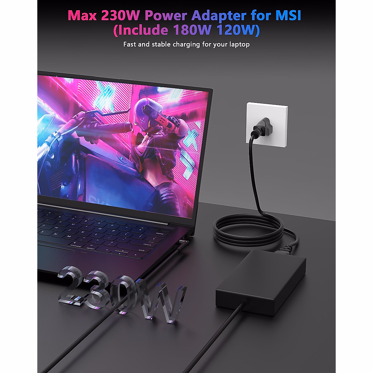 230W Charger Ac Adapter for MSI Stealth GS76 GS75 GS66 GS65 WS65 WS66 WS75 WS76 MSI Gaming Laptop A12-230P1A A17-230P1A Power Supply Cord