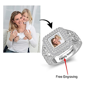 YOOURNEONS Personalized Rings with Pictures &Texts Custom 925 Sterling Silver Photo Ring Engraving Signet Rings for Women Memory Jewelry Gift for Mom Grandma Friend (Rose gold)