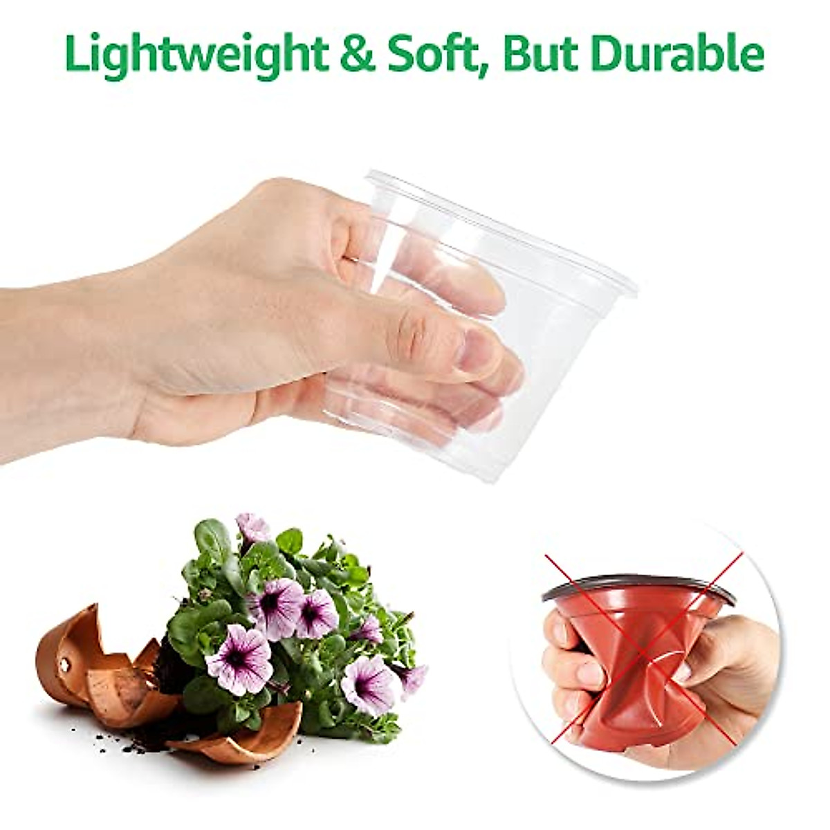 36 Packs 5/4/3.5 Inch Reinforced Clear Nursery Pots with Drainage Hole, Transparent Nursery Pots Variety Pack Plastic Plant Pot Seedling Planter Seed Starter Pots Flower Pot with 20pcs Plant Labels