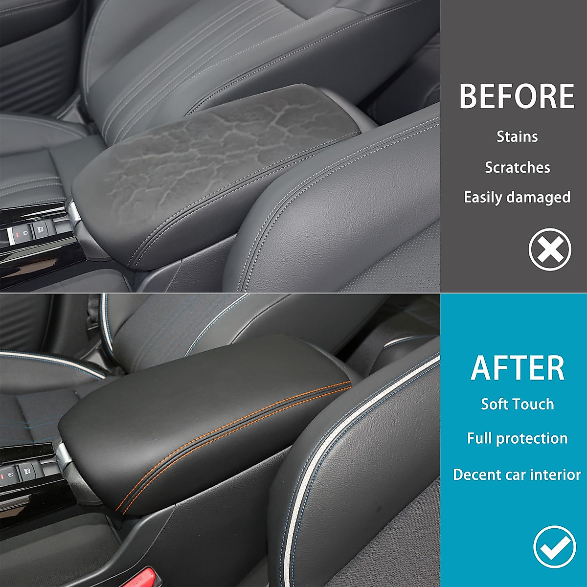 LOCOY Center Console Armrest Cover for Honda HRV Accessories 2023 2024 2025, for HR-V Arm Rest Box Lid Protection Trim, Armrest Seat Leather Interior, Middle Console Liner (Orange Stitches)