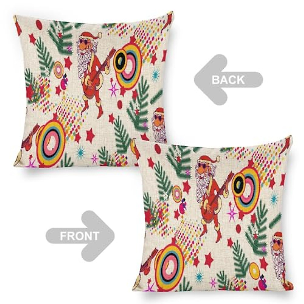 Christmas Santa-rocker Tree Throw Pillow Covers 18×18 Pillowcases Set of 2 Xmas Funny Linen Decorative Square Pillow Case Cushion Covers Standard Size for Sofa Couch Outdoor Bed Pillow Protectors