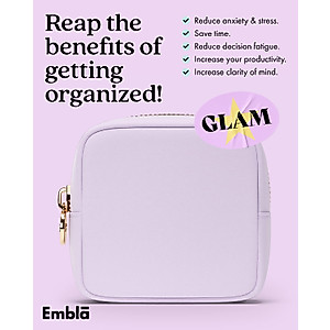 Embla Makeup Bag Travel Cosmetic Bag, Toiletry Bag, Cute Makeup Organizer, Nylon Zipper Pouch Purse Storage Bag Cosmetics Organizer, Cute Womens Make Up Bag Tote, Mini Small Large Makeup Bags, Lilac