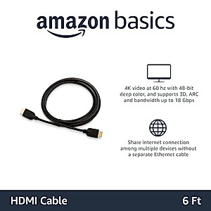 Amazon Basics High-Speed 4K Ultra HD 3-Pack HDMI 2.0 Cable/Cord, 6 feet, 18 Gbps, 60 Hz, 2160p, 48 bit, Male-to-Male, Ethernet Ready, 3D, Black