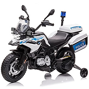 12V 7AH Ride On Police Motorcycle, Licensed BMW Kids Ride On Car with High/Low Speed,Music,2 Storage Boxes,Warning Lights and LED Headlights,Spring Suspension,EVA Tire,Training Wheels
