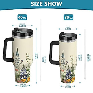 FRCSDIY Beautiful Flowers Insulated Tumbler with Handle and Straw Lid,30oz Leakproof Stainless Steel Cup BPA-Free Water Bottle