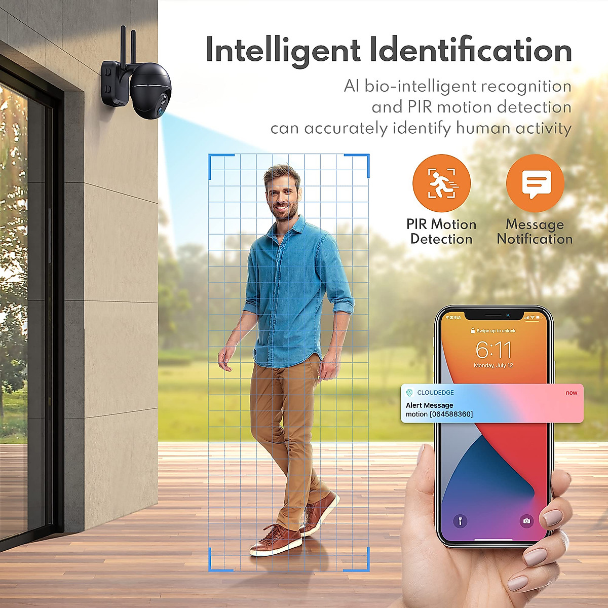 Helidallr Security Camera Outdoor, 355° PTZ Camera 1080P WiFi Wireless Indoor Cameras for Home Security 15000mAh Security Cameras with IP66 Waterproof, Night Vision, AI & PIR Detection, Two-Way Audio