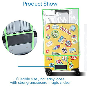 3 Pieces Clear PVC Suitcase Protector Waterproof Cover for Luggage Cover (Fluorescent Green Border, Regular Style)