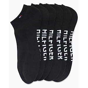Tommy Hilfiger Men's Athletic Socks - Cushion No Show Ankle Socks (6 Pack), Size Shoe Size 7-12, Pure Black