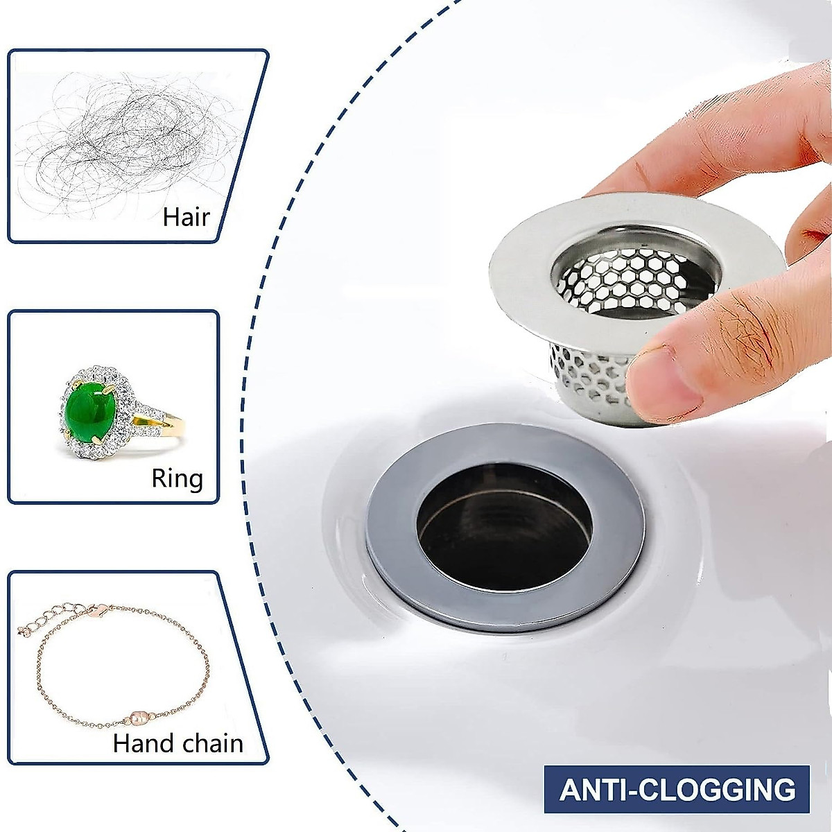 CNSZNAT Bathtub Drain Cover, Bathroom Sink Strainer, Drain Hair Catcher for Bathtub Laundry Utility Sink, Fit Hole Size from 1.55" to 1.8" and Depth Than 1" (3-Pack)