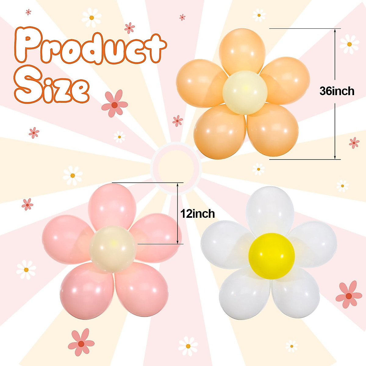 Hiboom 72 Pcs Groovy Retro Hippie Balloons Boho Daisy Party Balloons 12 Inch Rainbow Daisy Flower Butterfly Peace Sign Latex Balloons for Kids Girls Two Groovy Birthday Party Decoration Supply (Boho)