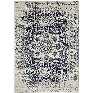 SAFAVIEH Madison Collection 8' x 10' Cream / Navy MAD603D Oriental Snowflake Medallion Distressed Non-Shedding Living Room Bedroom Dining Home Office Area Rug