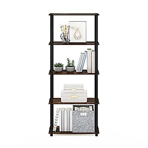 Furinno Turn-S-Tube 5-Tier Multipurpose Shelf Display Rack with Square Tubes, Amber Pine/Black