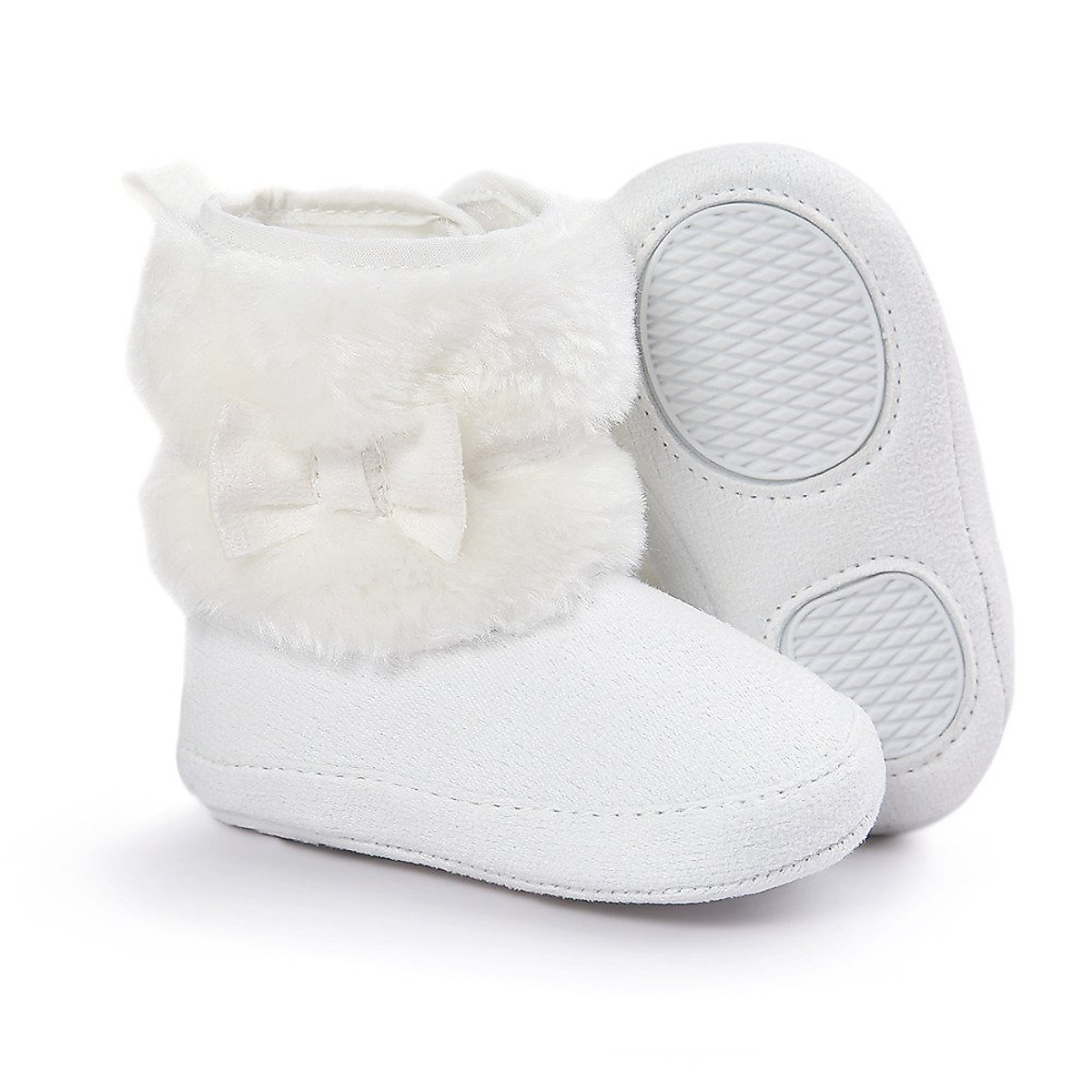 ESTAMICO Baby Girl Plush Winter Snow Bowknot Boots White 6-12 Months