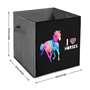 I Love Horses Collapsible Storage Bins Basics Folding Fabric Storage Cubes Organizer Boxes with Handles
