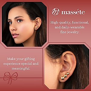 MASSETE 10k Yellow Gold Ball Stud Earrings for Women and Girls Nickel Free 7mm