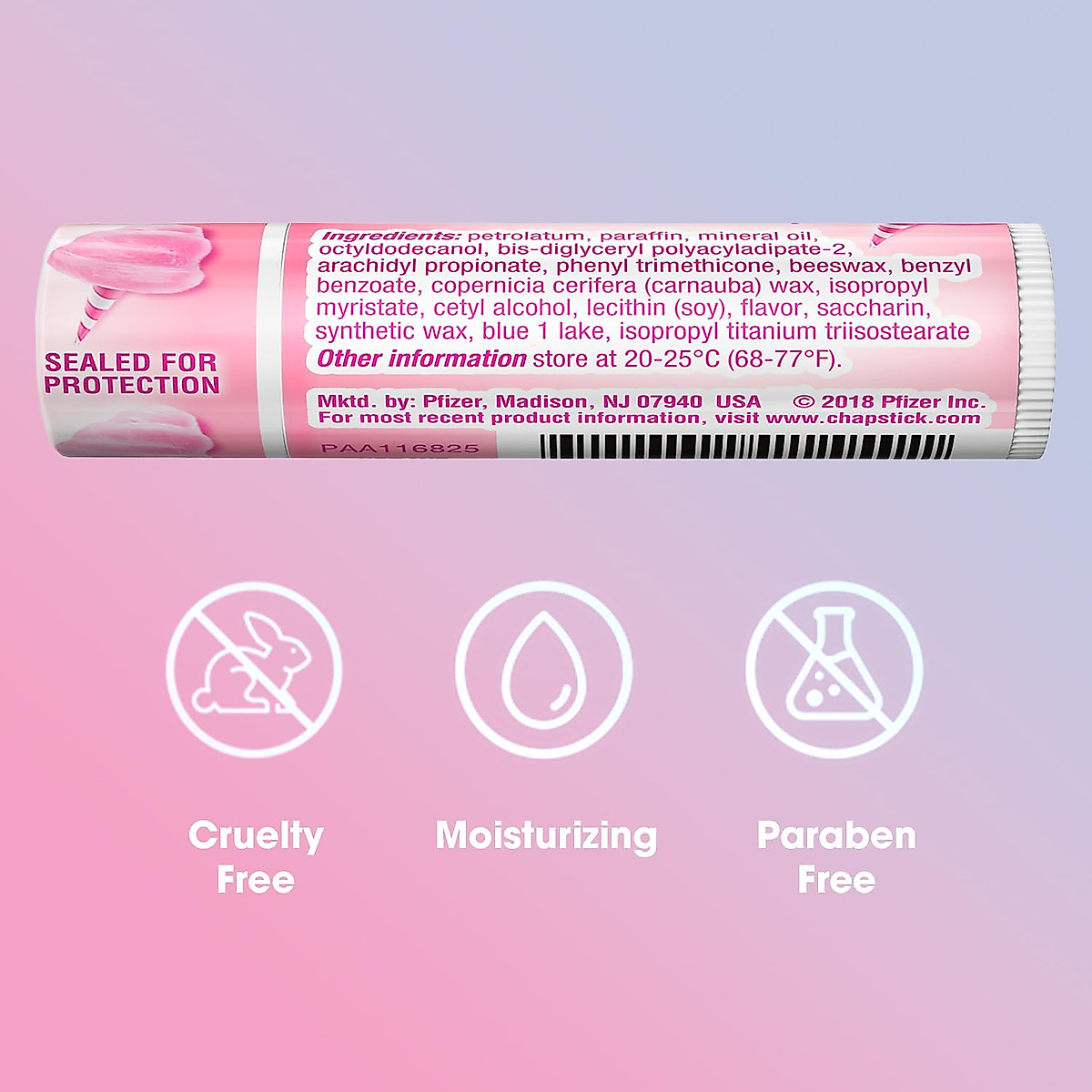 ChapStick Lip Balm, Cotton Candy – Fun & Yummy Moisturizing Lip Care for Dry, Cracked Lips, 0.15 Oz Ea