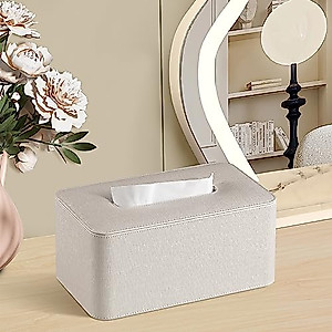 MEIBOOCH PU Leather Tissue Box Cover with Magnetic Closure, Square Tissue Box Holder with Rounded Edges Design (Beige, Rectangular)