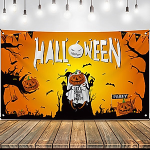 KatchOn, Happy Halloween Backdrops for Photography - XtraLarge, 72x44 Inch | Orange Halloween Banners for Wall | Halloween Pumpkin Backdrop for Halloween Party Decor | Halloween Backdrops for Parties