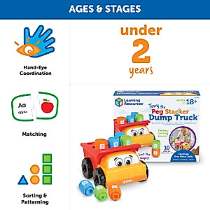 Learning Resources Tony the Peg Stacker Dump Truck - 10 Pieces, Ages 18+ months Fine Motor Skills Toy for Toddlers, Preschool Toys