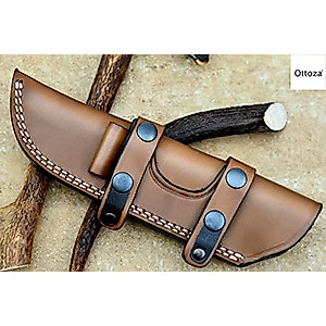 Ottoza Handmade Leather Knife Sheath RIGHT HAND Bushcraft Knife Sheath - Hunting Knife Sheath - Survival Knife Sheath - Fixed Blade Knife Sheath Horizontal Carry Dark Brown TOP GRAIN LEATHER No:44