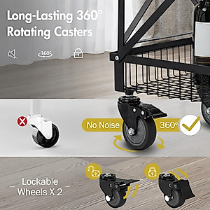 Gurblofy Bar Cart, Foldable Serving Cart for Home, Bar Cart with Wheels, Black Bar Cart with Glass Holder and Wine Rack, Indoor & Outdoor Kitchen, Dining Room, Patio, Party Cart, GBBC-B