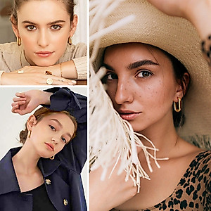 PEARLADA 18K Gold Oval Huggie Hoop Earrings for Women Chunky Tube Leverback Earrings Dainty Minimalist Jewelry Christmas Gift Fashion Rounded Rectangle Endless Hoop Earrings