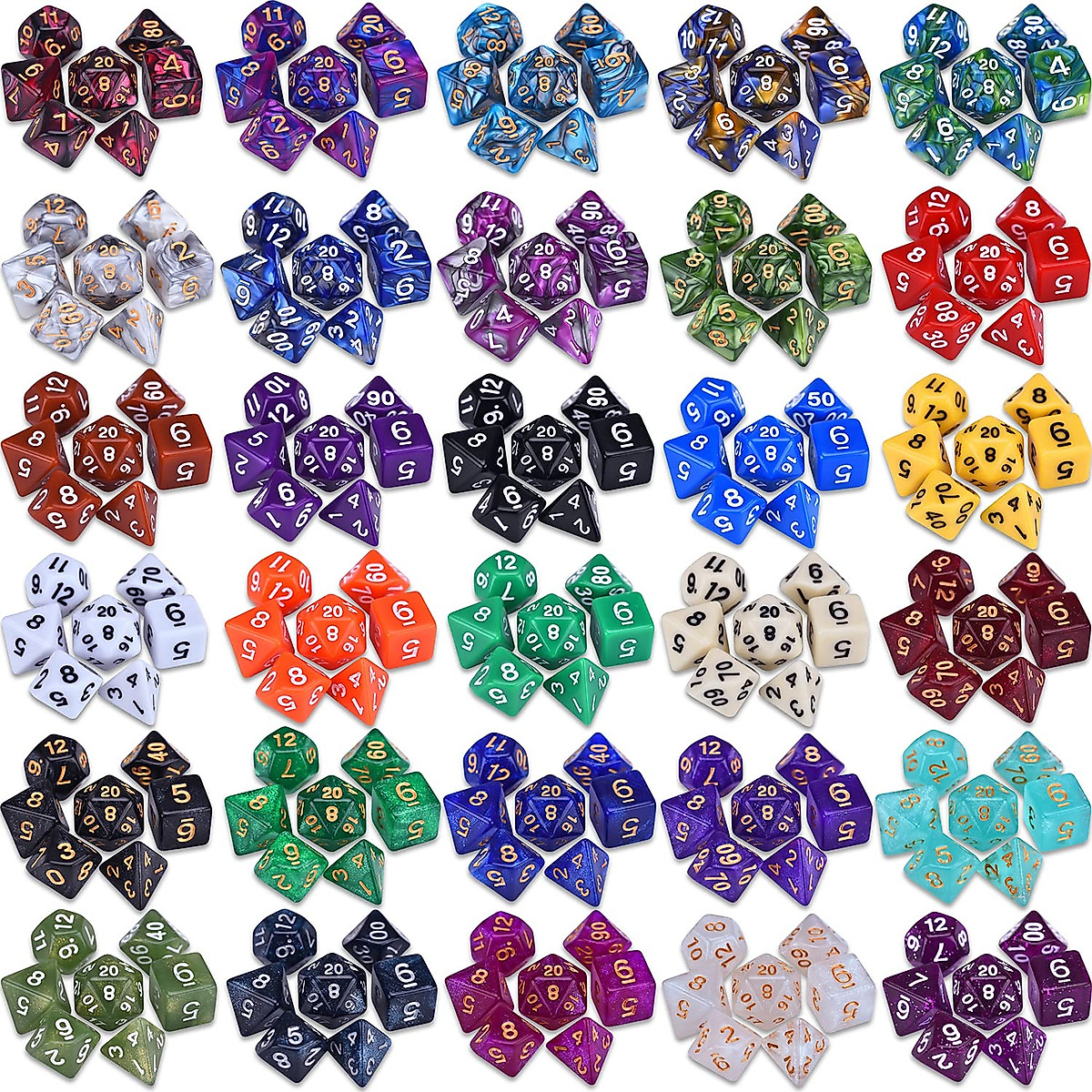 Amiven DND Dice Sets 30 x 7 (210pcs) Polyhedral RPG Dice for Dungeons and Dragons Tabletop Role Playing Adventure Games, with a Large Drawstring Bag