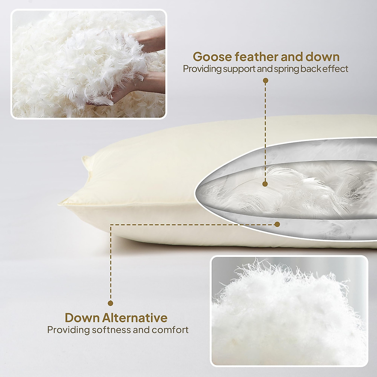 Goose Down Body Pillow Firm Body Pillows for Adults Large Long Hugging Pillow Insert for Side Sleepers, Breathable Full Body Pillow for Bed Sleeping with 100% Organic Cotton Downproof Shell